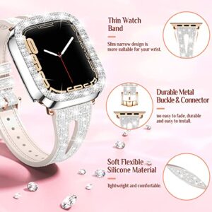 Goton Bling Band + Case for Apple Watch Bands 45mm 44mm 41mm 40mm 38mm Series 8 7 SE 6 5 4 3 2 1, Women Glitter Silicone Thin Strap + Bumper Cover for iWatch Accessories 41 mm Silver