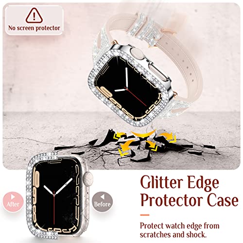 Goton Bling Band + Case for Apple Watch Bands 45mm 44mm 41mm 40mm 38mm Series 8 7 SE 6 5 4 3 2 1, Women Glitter Silicone Thin Strap + Bumper Cover for iWatch Accessories 41 mm Silver