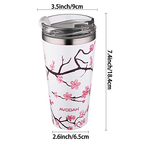 AVODAH 20 oz Tumbler With Lid and Straw. Dishwasher Safe Insulated Travel Mug with Leakproof Lid and Reusable Straw (Cherry Blossom)