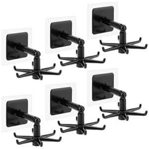 kohand 6 pack self adhesive utensil holder, 360 degrees rotating hook self-adhesive vertical flip hook, kitchen utensil hanger with 6 hooks, hanging utensil holder for bathroom kitchen cabinet, black