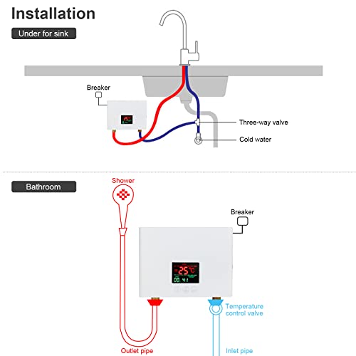 Tankless Water Heater Electric, Mini Instant Hot Water Heater with Remote Control, Constant Thermostatic Heating System with Digital Display for Kitchen Washing Sink 3000W 110V (White)