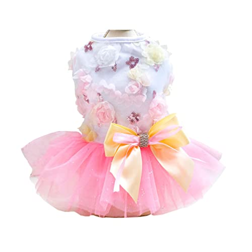 SMALLLEE_LUCKY_STORE Female Dog Clothes Flower Puppy Princess Tutu Dress for Small Medium Dog Cat Girls Birthday Party Fancy Costume Pet Apparel