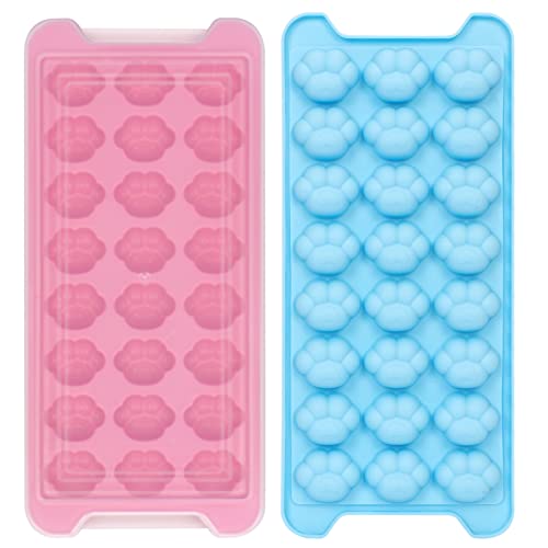 Homelove Ice Cube Trays, 2 Pack Silicone Cat Paw Ice Tray with Removable Lid Easy-Release Flexible Ice Cube Molds for Freezer, Mini Cute Ice Balls for Water Bottle Whiskey Juice Coffee (2 Colors)