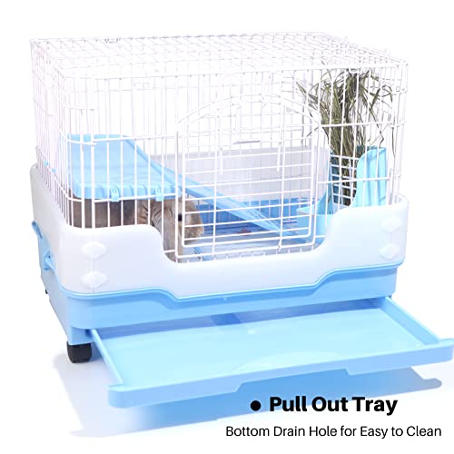 BUCATSTATE Small Animal Cage with Accessories, 25.5 * 17 * 20.8" inch Foldable Rabbit Cage Hutch with Pull Out Tray and Caster Platform for Ferret Chinchilla