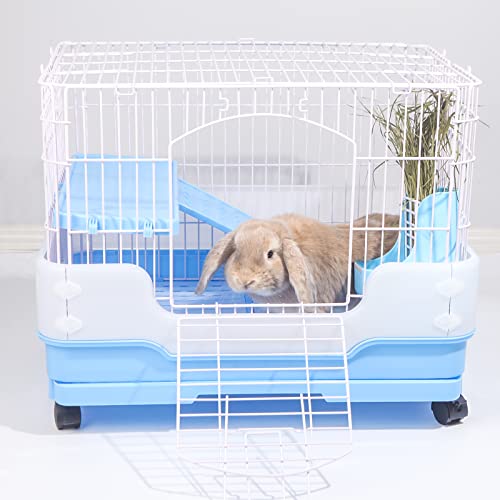 BUCATSTATE Small Animal Cage with Accessories, 25.5 * 17 * 20.8" inch Foldable Rabbit Cage Hutch with Pull Out Tray and Caster Platform for Ferret Chinchilla