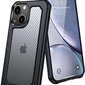 CASEDADDY [Military Protective Designed for iPhone 13 Case 6.1 inch, Shockproof Black Heavy Duty Rugged Phone Case Cover for Men & Boys with Translucent Anti-Scratch Carbon Fiber Back- Black