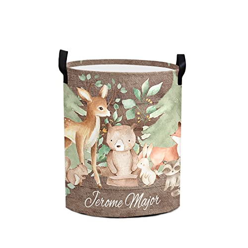 Rustic Woodland Forest Animals Personalized Laundry Hamper with Handles Waterproof,Custom Collapsible Laundry Bin,Clothes Toys Storage Baskets for Bedroom,Bathroom Decorative Large Capacity 50L