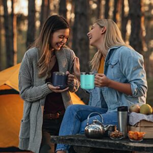 HAUSHOF 14 oz Coffee Mug, Insulated Coffee Mug with Handle, Travel Camping Cup, Portable Stainless Steel Coffee Cup, Insulated Coffee Cups with Lid, Navy Blue