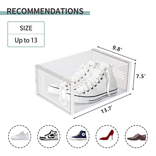 Hrrsaki 12 Pack XX-Large Shoe Storage Boxes, Shoe Boxes Clear Plastic Stackable, Shoe Organizer Boxes with Front Opening Lids, Ventilation and Dust-proof, Shoe Container Boxes for Closet, Bedroom, Bathroom, Fit for Women/Men Size 13(13.7” x 9.8” x 7.5”) (