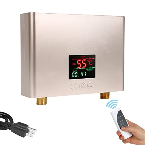 Instantaneous Water Heater 3000W 110V, Mini Electric Tankless, Variable Frequency Constant Temperature and Rapid Heating, with Remote Control, for Small Places, Such as Kitchen and Bathroom (Gold)