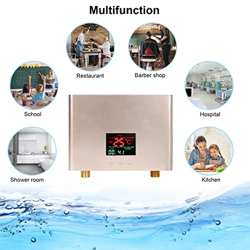 Instantaneous Water Heater 3000W 110V, Mini Electric Tankless, Variable Frequency Constant Temperature and Rapid Heating, with Remote Control, for Small Places, Such as Kitchen and Bathroom (Gold)