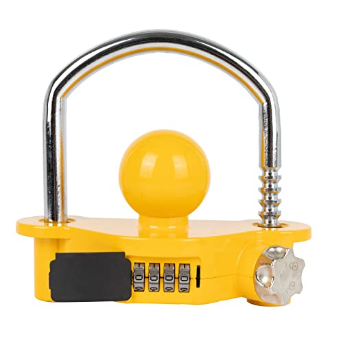 SUCOLE Trailer Ball Tow Hitch Lock Adjustable Storage Security Boat Trailer Lock Universal Heavy-Duty Steel Coupler Tongue Lock for Travel Trailer Yellow