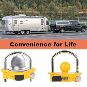 SUCOLE Trailer Ball Tow Hitch Lock Adjustable Storage Security Boat Trailer Lock Universal Heavy-Duty Steel Coupler Tongue Lock for Travel Trailer Yellow