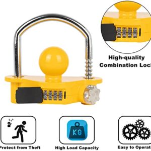 SUCOLE Trailer Ball Tow Hitch Lock Adjustable Storage Security Boat Trailer Lock Universal Heavy-Duty Steel Coupler Tongue Lock for Travel Trailer Yellow