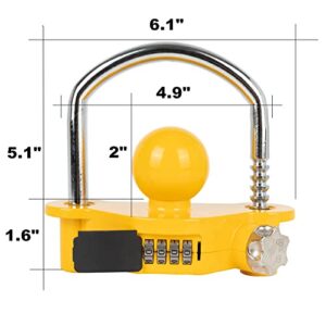 SUCOLE Trailer Ball Tow Hitch Lock Adjustable Storage Security Boat Trailer Lock Universal Heavy-Duty Steel Coupler Tongue Lock for Travel Trailer Yellow