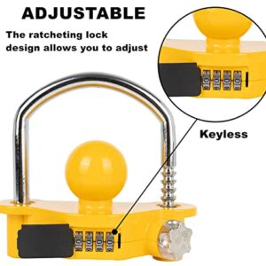 SUCOLE Trailer Ball Tow Hitch Lock Adjustable Storage Security Boat Trailer Lock Universal Heavy-Duty Steel Coupler Tongue Lock for Travel Trailer Yellow