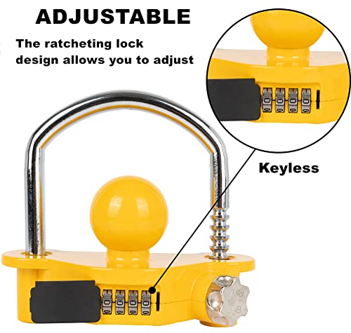 SUCOLE Trailer Ball Tow Hitch Lock Adjustable Storage Security Boat Trailer Lock Universal Heavy-Duty Steel Coupler Tongue Lock for Travel Trailer Yellow