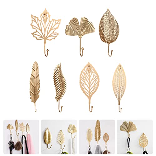 MAGICLULU 7pcs Leaf Shape Metal Hooks Decorative Wall Hooks Iron Key Holder Coat Hanger Purse Hooks Closet Clothes Coat Hat Towel Robes Hook for Kitchen Bathroom Bedroom Office