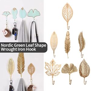 MAGICLULU 7pcs Leaf Shape Metal Hooks Decorative Wall Hooks Iron Key Holder Coat Hanger Purse Hooks Closet Clothes Coat Hat Towel Robes Hook for Kitchen Bathroom Bedroom Office