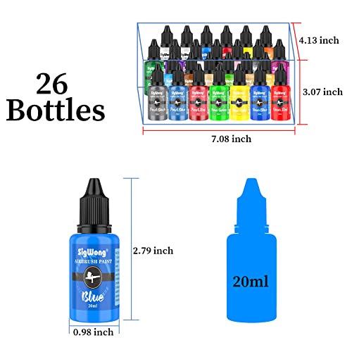 Airbrush Paint Set - 24 Colors Airbrush Paint with 2 Airbrush Cleaner, Ready to Spray, Water Based Acrylic Airbrush Paint Kit for Metal, Plastic Models, Leather, 20ml/Bottle