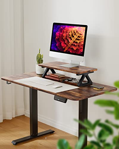 Totnz Memory Electric Height Adjustable Desk Sit Stand Up Computer Workstation for Home Office, 48inch, Rustic Brown