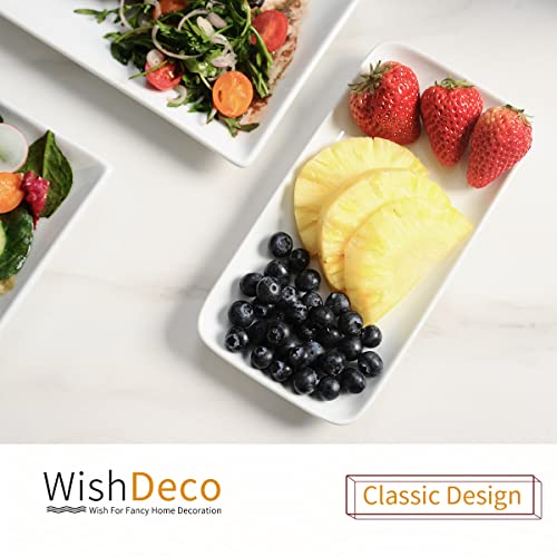 WishDeco Ceramic Rectangle Plates Set of 6, White Serving Platters, 9 Inch Small Serving Plates, Porcelain Party Plates for Appetizer, Dessert, Salad, Sushi, Snack, Cake, Microwave & Dishwasher Safe