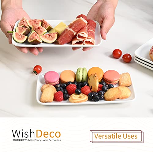 WishDeco Ceramic Rectangle Plates Set of 6, White Serving Platters, 9 Inch Small Serving Plates, Porcelain Party Plates for Appetizer, Dessert, Salad, Sushi, Snack, Cake, Microwave & Dishwasher Safe