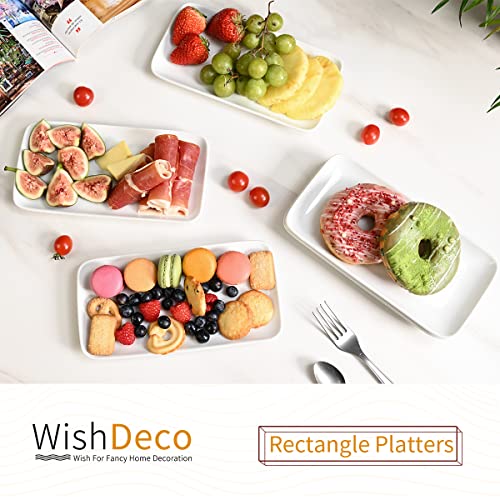 WishDeco Ceramic Rectangle Plates Set of 6, White Serving Platters, 9 Inch Small Serving Plates, Porcelain Party Plates for Appetizer, Dessert, Salad, Sushi, Snack, Cake, Microwave & Dishwasher Safe