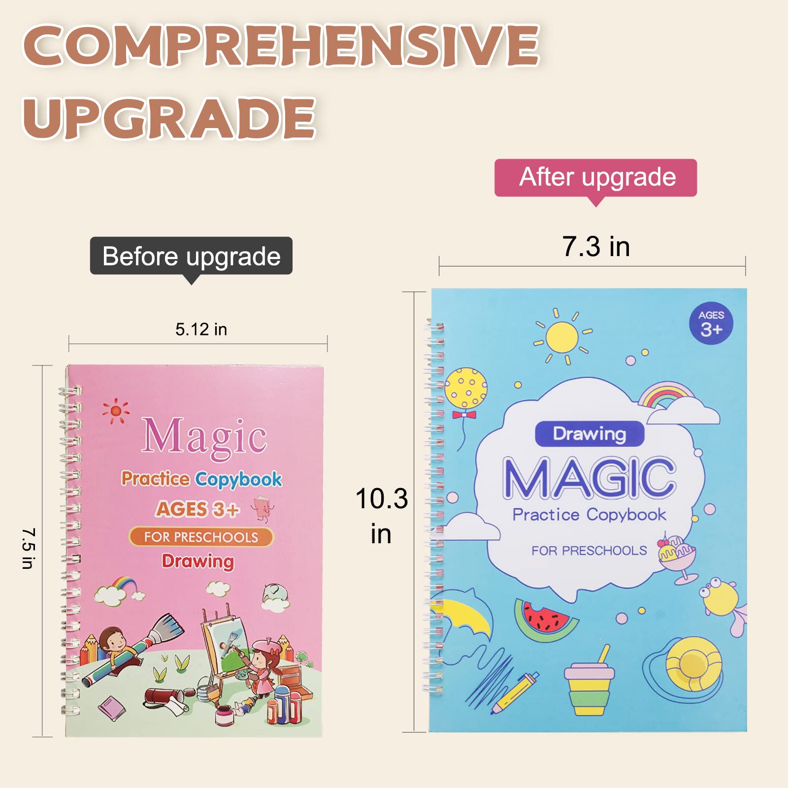 PHUSBLAY 4Pc Large Magic Practice Copybook for Kids,Cursive Workbook and Activity Book for Ages 3-5, Tracing Letters Numbers, Math, Kindergarten Sight Words for Kids(‎12.13 x 8.43 IN)