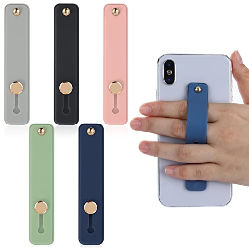 Cobee Phone Loop Finger Holder, 5pcs Phone Grip Straps Silicone Phone Finger Strap Finger Cell Phone Grip Universal Finger Kickstand for Most Smartphones(Black, Blue, Pink, Green, Grey)