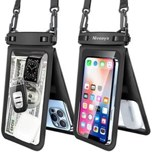 niveaya double space waterproof phone pouch - 2 pack, waterproof phone lanyard case with iphone 14/13/12/11 pro max/pro/8 plus, galaxy s22/s21/s20/s10/note 20/10/9 up to 7", dry bag for vacation.