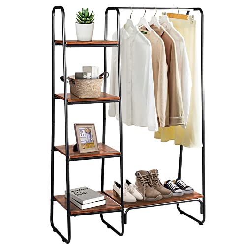 LUSIMO Garment Rack with Shelves Freestanding Clothes Rack with Metal Hanger Rod and 5 Shelves Heavy Duty Clothing Rack with Shelves for Bedroom Living Room Entryway 40" L x 16" W x 59" H Black Frame