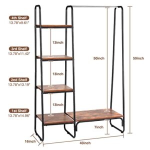 LUSIMO Garment Rack with Shelves Freestanding Clothes Rack with Metal Hanger Rod and 5 Shelves Heavy Duty Clothing Rack with Shelves for Bedroom Living Room Entryway 40" L x 16" W x 59" H Black Frame