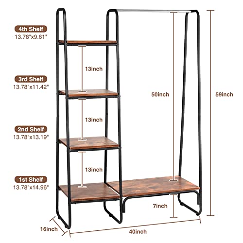 LUSIMO Garment Rack with Shelves Freestanding Clothes Rack with Metal Hanger Rod and 5 Shelves Heavy Duty Clothing Rack with Shelves for Bedroom Living Room Entryway 40" L x 16" W x 59" H Black Frame