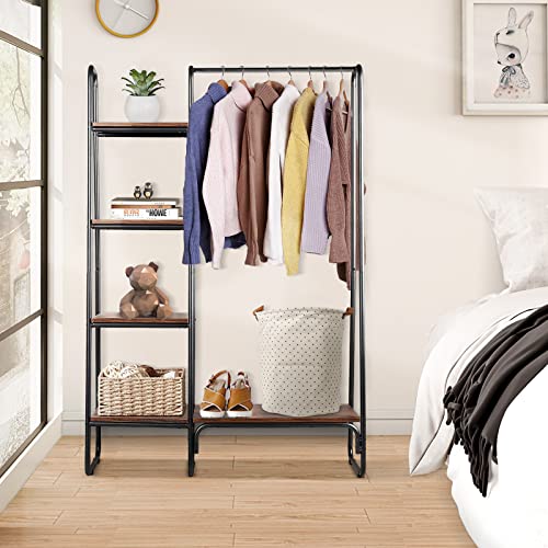 LUSIMO Garment Rack with Shelves Freestanding Clothes Rack with Metal Hanger Rod and 5 Shelves Heavy Duty Clothing Rack with Shelves for Bedroom Living Room Entryway 40" L x 16" W x 59" H Black Frame