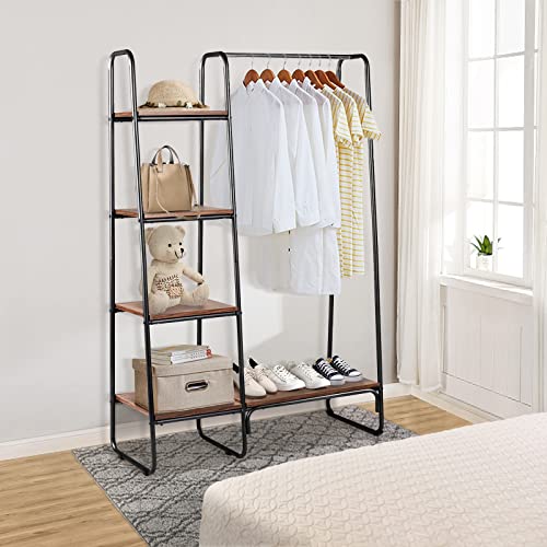 LUSIMO Garment Rack with Shelves Freestanding Clothes Rack with Metal Hanger Rod and 5 Shelves Heavy Duty Clothing Rack with Shelves for Bedroom Living Room Entryway 40" L x 16" W x 59" H Black Frame