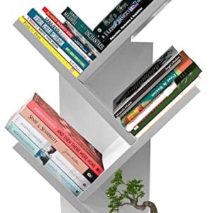 STEADYZ Solid Wood Tree Bookshelf, Modern Geometric Bookcase for Small Spaces and Small Rooms, Desktop Tabletop Kitchen Organizer, White