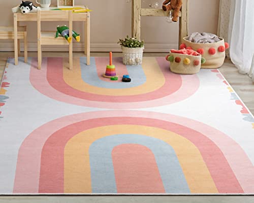 Well Woven Kids Rugs Crescent Rainbow 3'3" x 5' Multi Color Modern Printed Machine Washable Area Rug