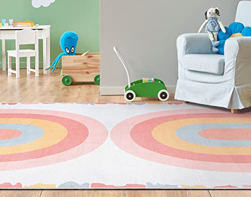 Well Woven Kids Rugs Crescent Rainbow 3'3" x 5' Multi Color Modern Printed Machine Washable Area Rug