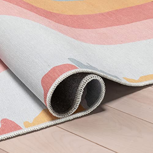 Well Woven Kids Rugs Crescent Rainbow 3'3" x 5' Multi Color Modern Printed Machine Washable Area Rug