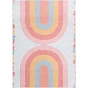 Well Woven Kids Rugs Crescent Rainbow 3'3" x 5' Multi Color Modern Printed Machine Washable Area Rug