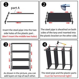 SHELAKET 4 Tiers Shoe Rack, Stackable Organizer for 8-10 Pairs, Non-Woven Fabric Expandable Shoe Shelf Storage Cabinet for Narrow Small Space（HG-Black）