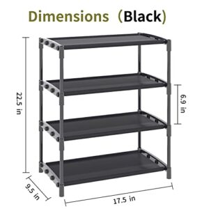 SHELAKET 4 Tiers Shoe Rack, Stackable Organizer for 8-10 Pairs, Non-Woven Fabric Expandable Shoe Shelf Storage Cabinet for Narrow Small Space（HG-Black）