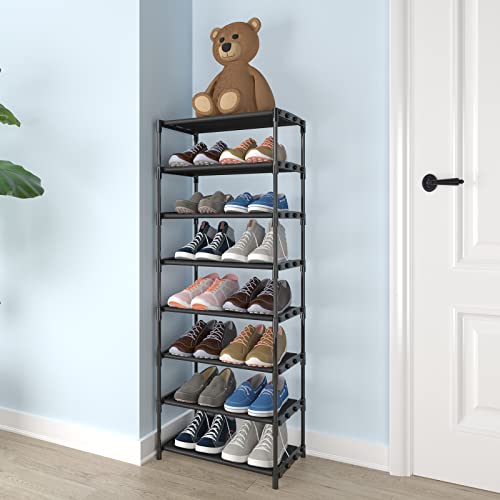 SHELAKET 4 Tiers Shoe Rack, Stackable Organizer for 8-10 Pairs, Non-Woven Fabric Expandable Shoe Shelf Storage Cabinet for Narrow Small Space（HG-Black）