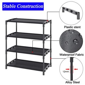 SHELAKET 4 Tiers Shoe Rack, Stackable Organizer for 8-10 Pairs, Non-Woven Fabric Expandable Shoe Shelf Storage Cabinet for Narrow Small Space（HG-Black）