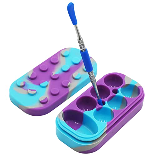 KUVIS 34ml Silicone Containers Multi Compartment Concentrate Non-stick Jar with Carving Tool (Purple Blue Grey)