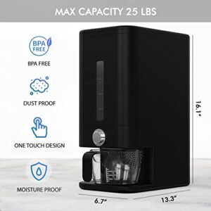 Retail Blade 25lb Rice Dispenser - Air Tight Grain & Rice Container With Smart Quantity Dispense, Measuring Cup - NEW Black Design Grain Storage Container.