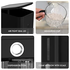 Retail Blade 25lb Rice Dispenser - Air Tight Grain & Rice Container With Smart Quantity Dispense, Measuring Cup - NEW Black Design Grain Storage Container.