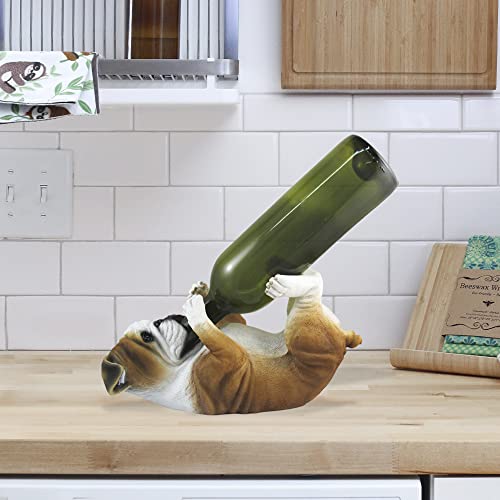 World of Wonders English Bulldog Wine Bottle Holder | Kitchen Counter Bottle Display Stand | Gift for Dog Lovers | Home Decor Bulldog Figurine Statue - 11"