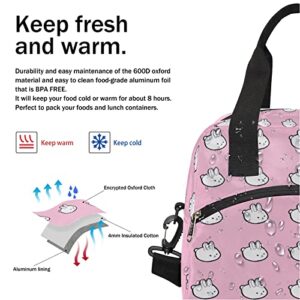 Cute Bunny Insulated Lunch Bag for Women Teen Girls Pink Kawaii Rabbit Large Cooler Thermal Lunch Box Durable Leakproof Tote Bag with Shoulder Strap for Work School Office Travel Meal Prep Bag